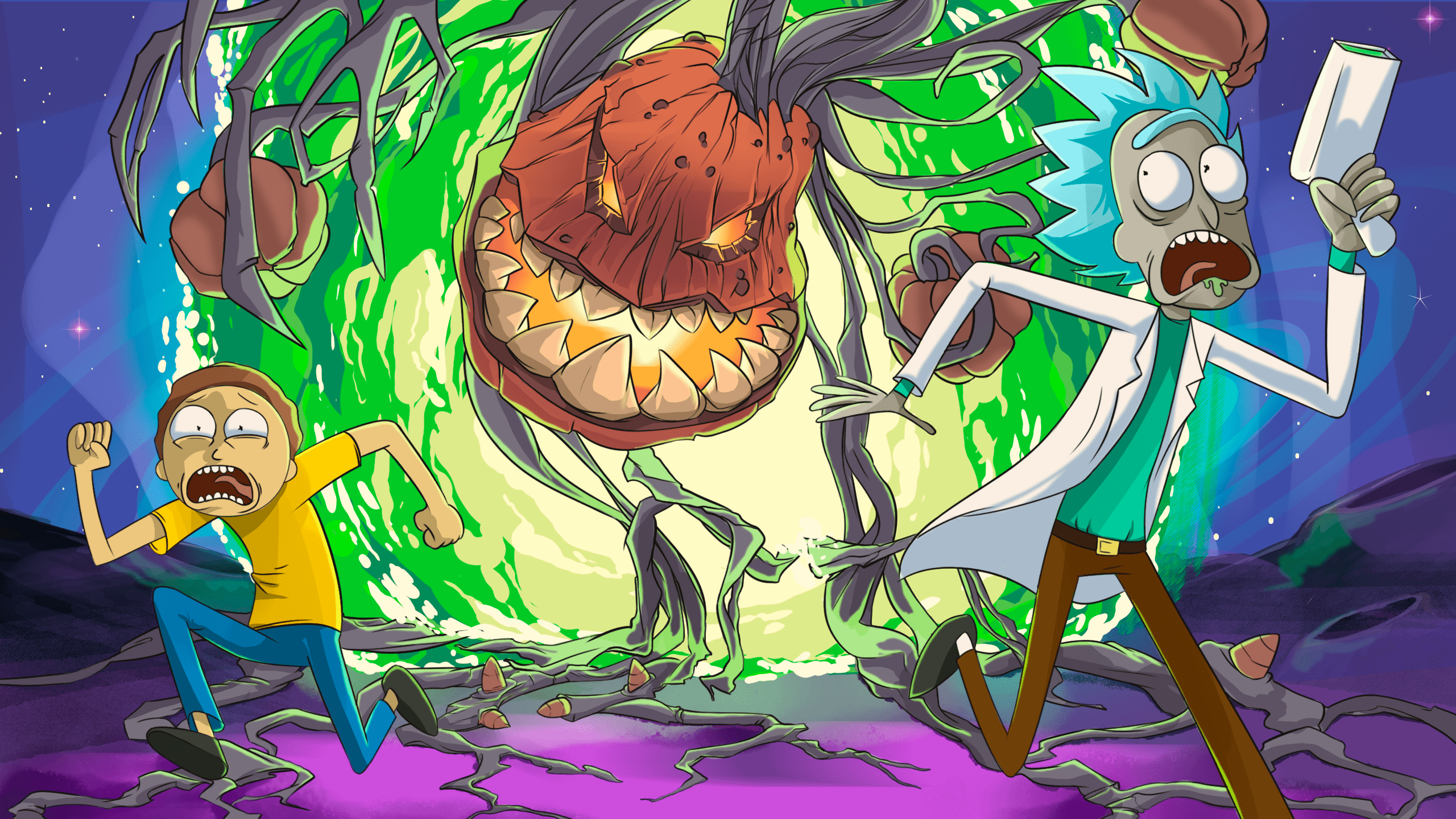 Free Wallpaper Rick and Morty and Dark Pumpkin